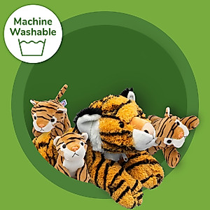 PREXTEX Plush Tiger with Zippered Pouch for Its 3 Little Plush Baby Tigers - Plushlings Collection Soft Stuffed Animal Playset