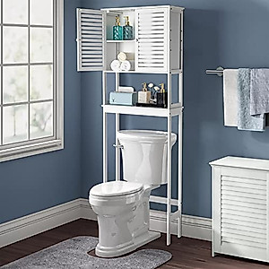 Imseigo Over The Toilet Storage Cabinet, Bathroom Organizer with Adjustable Inside Shelf and Bottom Stabilizer Bar, Space-Saving Toilet Rack (White)