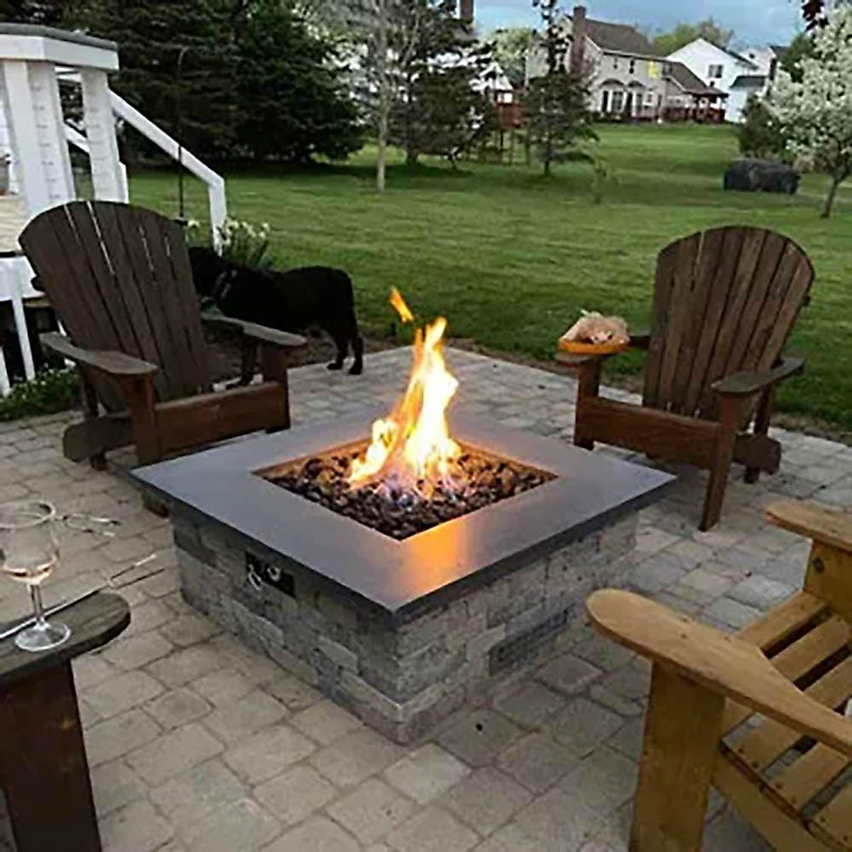 Spotix HPC Penta Match Lit Fire Pit Burner Kit with 30-Inch Stainless Steel Burner and 36-Inch Round Flat Pan, Propane, Polished Chrome, with Flange, Key, Valve, Flex Line and Fittings