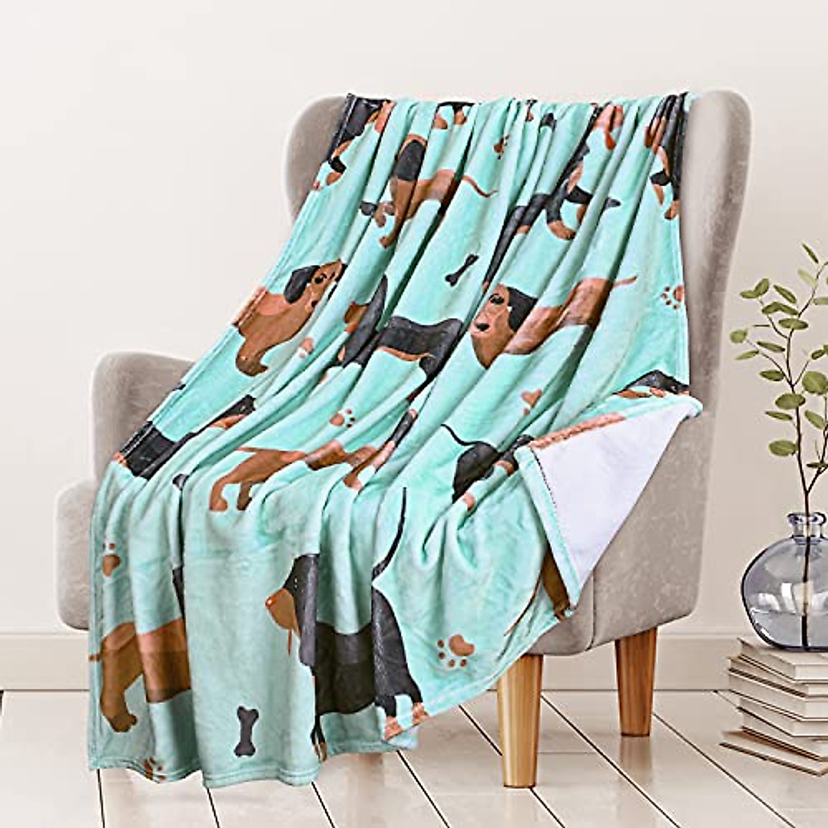 RosieLily Dachshund Blanket Dachshund Throw Blanket Dog Throw Blankets Fleece Dog Blanket for Couch Kids Dog Print Blanket for Adults Kids Warm Fuzzy Throw Blanket for Couch,Sofa,Bedroom(50Wx60L)