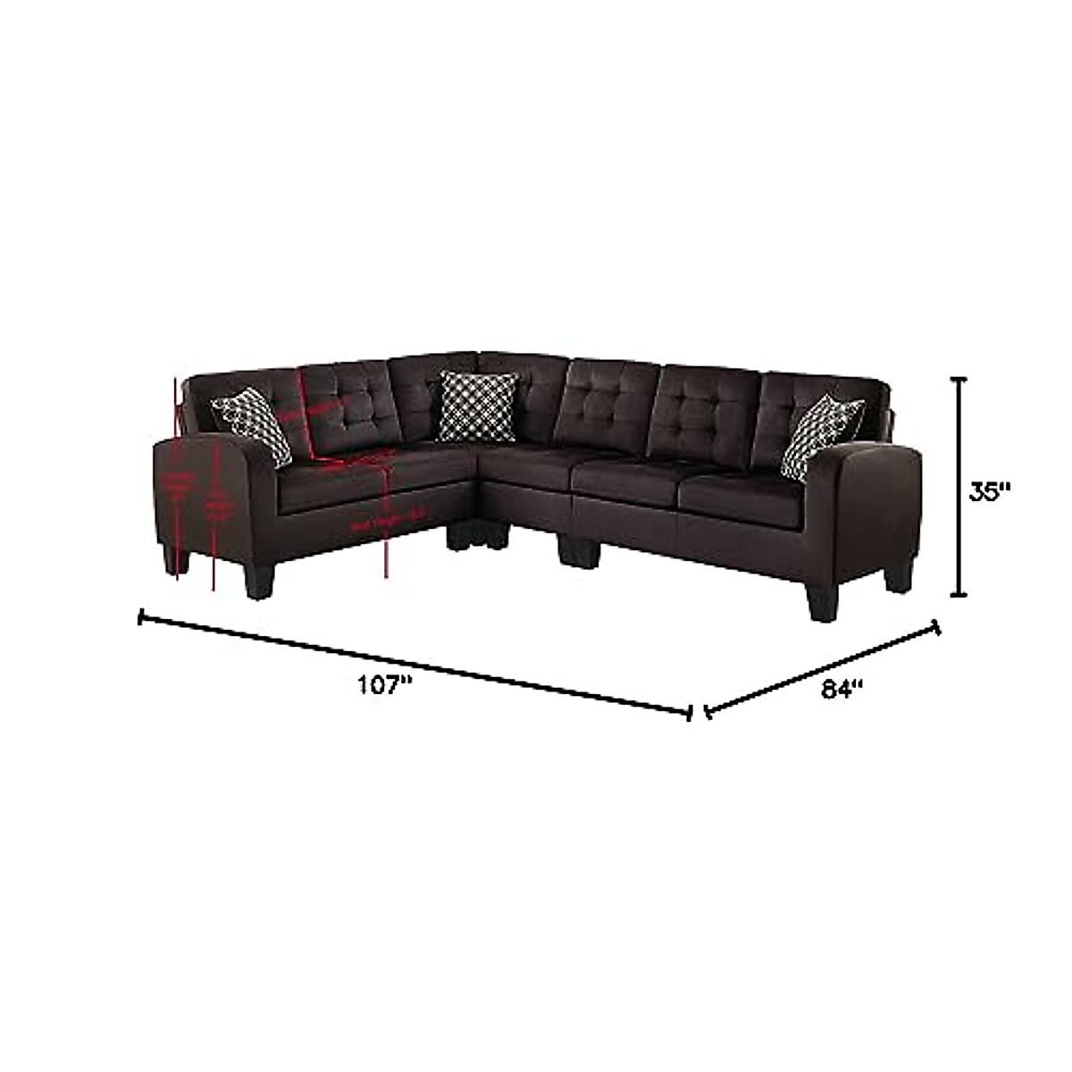 Homelegance Sinclair 84" x 107" Fabric Sectional Sofa, Chocolate