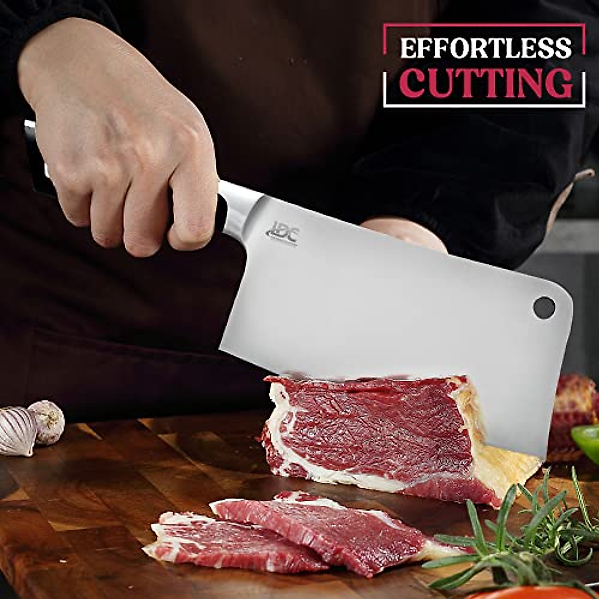 Lux Decor Collection Meat Cleaver - 7 Inch Sharp Butcher Knife | High Carbon Stainless Steel Meat Chopper | Kitchen Cleaver Knife for Home Kitchen & Restaurant| Meat Cleaver Knife Heavy Duty