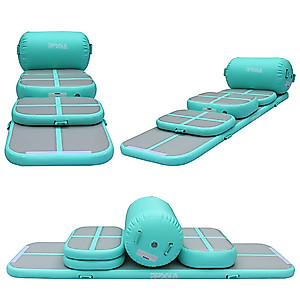 Gymnastics Mat Inflatable Tumbling Mat 4 inches Thickness Air Floor Tumble Air Tumbling Mat Set with Pump for Training Cheerleading Home Use Beach Park and Water Use (Green-5PCS)
