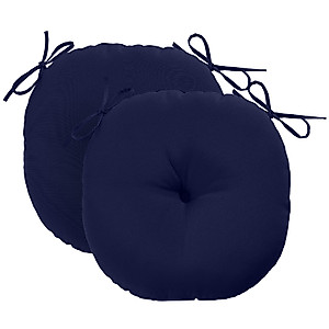 downluxe Bistro Chair Cushions for Patio Furniture, Water-Resistant Round Outdoor Chair Cushions Set of 2 with Non-Slip Ties, 15" x 15", Navy