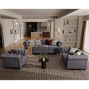 Morden Fort Classic Chesterfield Loveseat Set 60'', Tufted Loveseat Sofa Set with Solid Wood Legs Thick Cushion, Pet-Friendly 2-Seater Sofa Couch for Living Room Bedroom Apartment - Velvet Grey