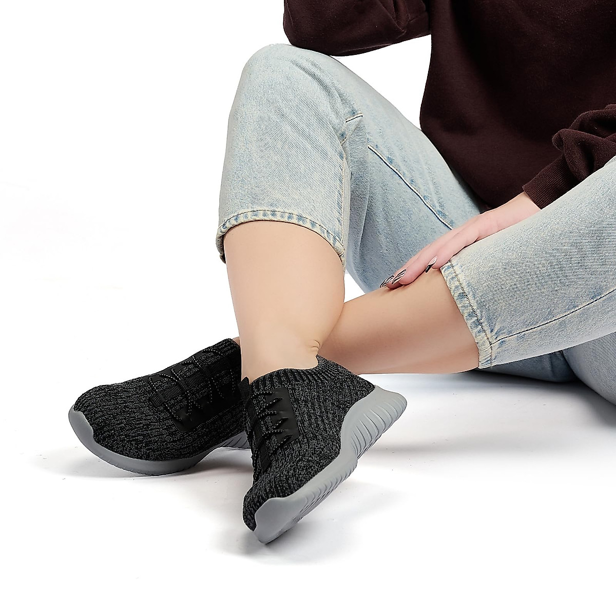 konhill Women's Comfortable Walking Shoes - Tennis Athletic Casual Slip on Sneakers 7 US Dark Grey/Grey,37.5