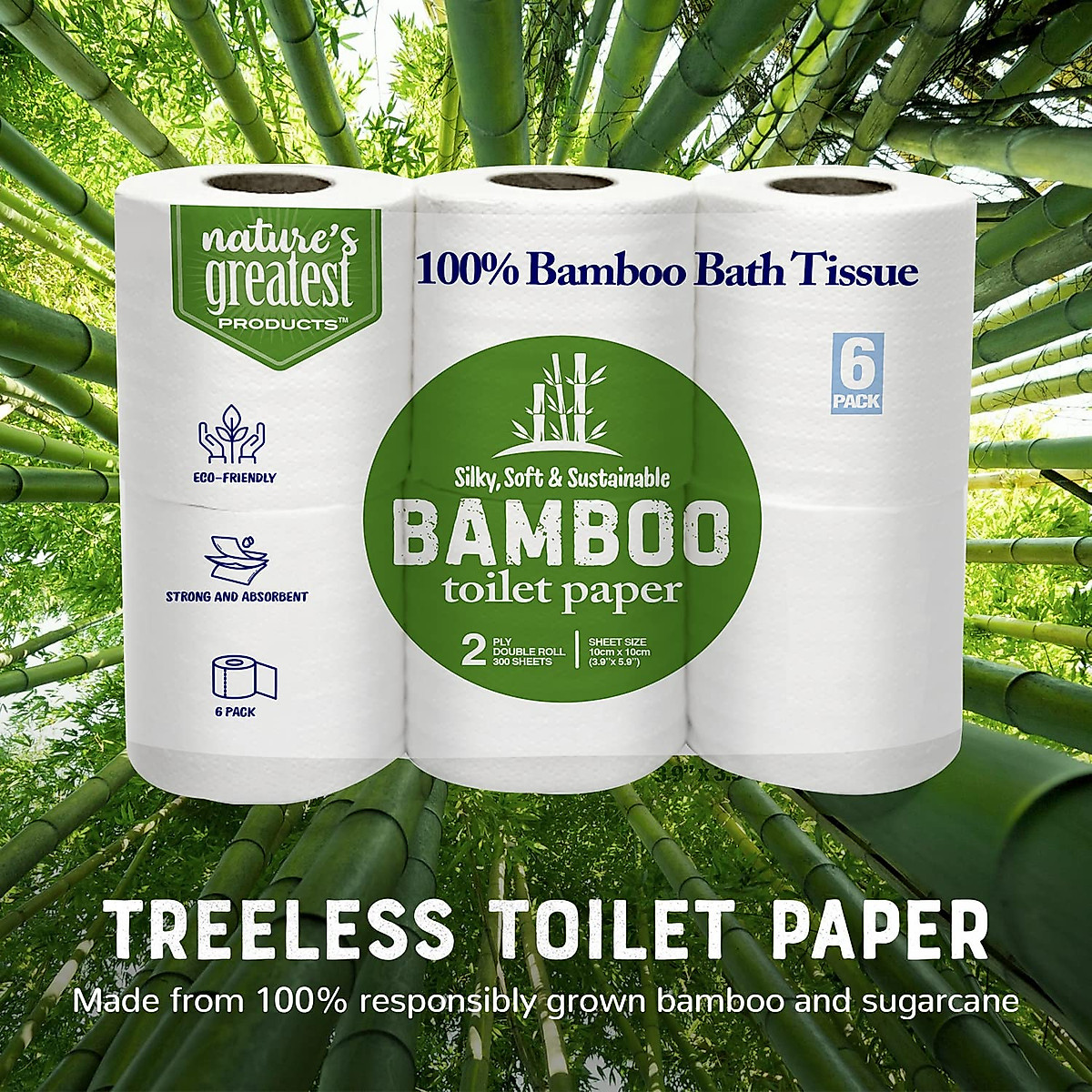 Nature's Greatest Foods - Toilet Paper, 6-Roll Pack, 2-Ply Tree-Free Soft and Silky Bathroom Tissue, Sustainable Packaging - Ideal for Eco-Conscious Consumers