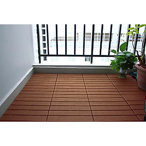 CLOVERHOLM Pack of 9 Composite Deck Tiles, Interlocking Patio Tiles, Decking Tiles Outdoor Waterproof All Weather, Outdoor Shower, Balcony Floor, Porch Flooring, Poolside Walkway (12 Inch, Brown)