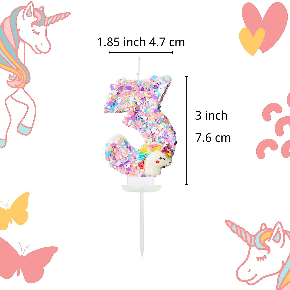CasaPopz Unicorn Birthday Number Candles for Cake, Pink Number 5 Candle, Fun Glitter Unicorn Cake Topper, Birthday Decorations Cupcake Topper for Party Supplies