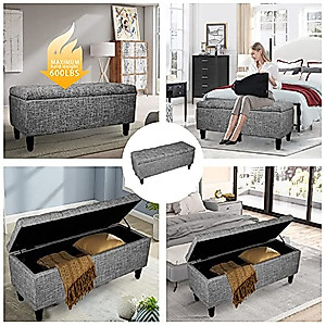 Storage Ottoman Bench, End of Bed Bench for Bedroom, Button Tufted Bench with Storage for Entryway, Living Room, Hallway, Large Storage Bench Foot Rest (Dark Grey)