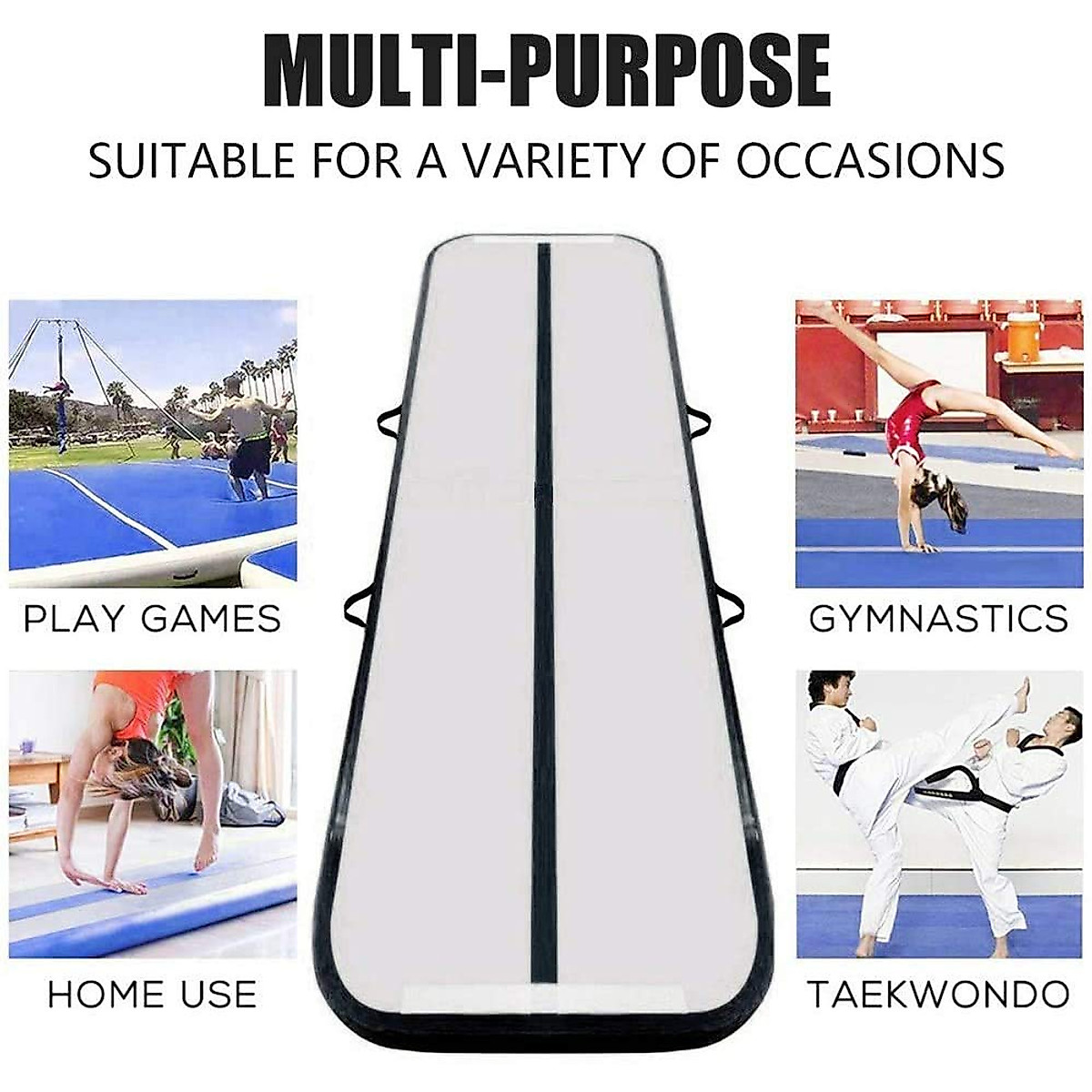 Air Track Gymnastics Tumbling Mat Inflatable 10ft 13ft 16ft 20ft Flooring Mat Yoga Training Mat 4 Inch Thickness for Home Use/Training/Cheerleading/Yoga/Water Fun (Black, 4m)