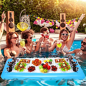 Hemoton 1 Set 2PCS Inflatable Pool Serving Bar and 3pcs Mesh Food Tent Set Drinking Buffet Tray Inflatable Ice Serving Buffet Bar Drinks Cooler Tray with Drain Plug (Blue)