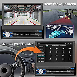 Single Din Car Stereo Compatible with Apple Carplay Android Auto, 7inch HD Flip Out Screen Car Stereo with Bluetooth, Single Din Touchscreen Car Stereo Car Audio Receivers, FM/USB/AUX/TF/Subwoofer