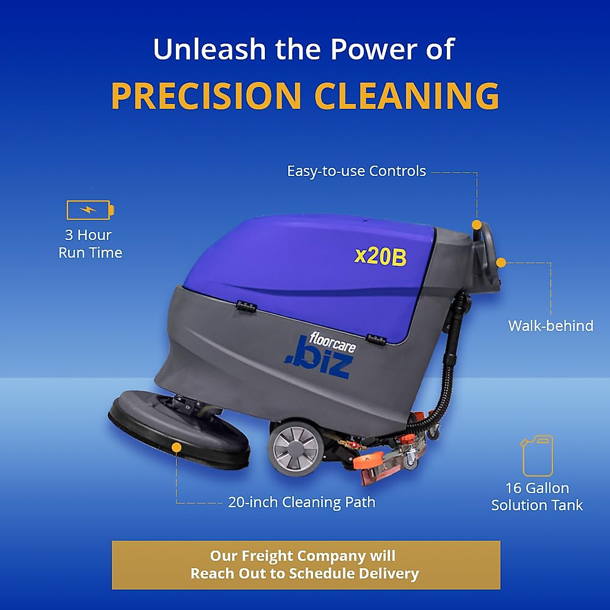 USA-CLEAN Commercial Auto Floor Scrubber Machine - Walk-Behind, Battery-Powered - 20" Cleaning Path, 16-Gallon Tank - High Performance, Easy Operation - All Parts Included (x20B)