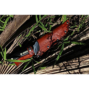 Old Timer 15OTCP Deerslayer 10.5in High Carbon S.S. Full Tang Fixed Blade Knife with 5.6in Clip Point Blade, Sawcut Handle, and Leather Belt Sheath for Hunting, Camping, Skinning, EDC, and Outdoor