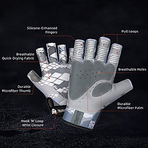 RUNCL Fingerless Gloves RAGUEL, Fishing Gloves, Sun Gloves - UPF 50+ Sun Protection, Microfiber-Tech Safeguard, Half-Finger Style, Breathable Ventilation - Kayaking, Cycling, Gardening (Gray, XXL)