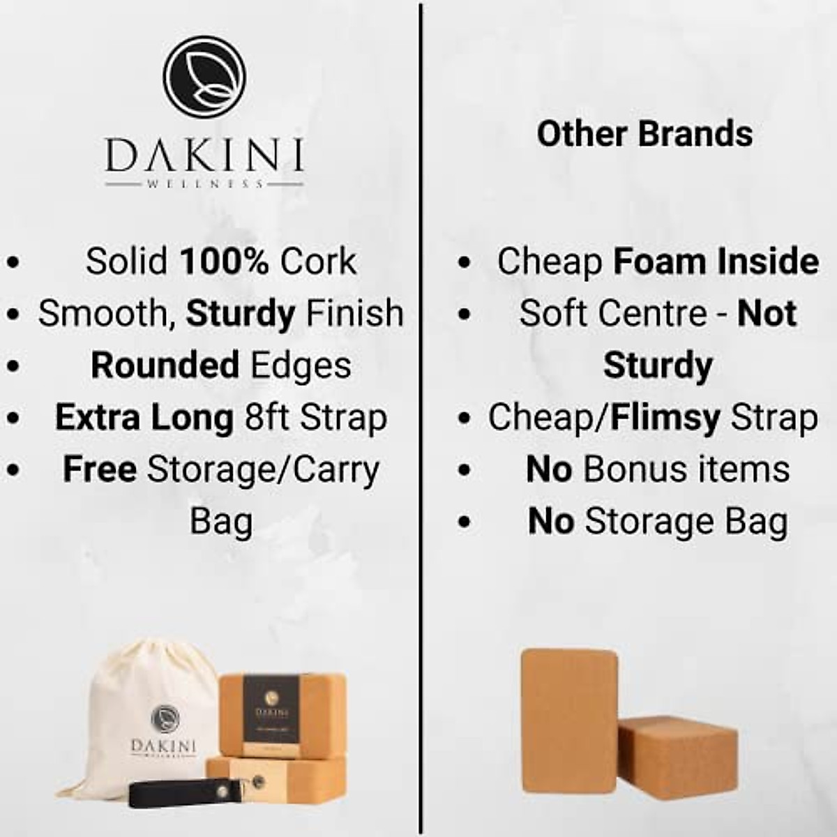 Cork Yoga Blocks - Yoga Blocks 2 Pack with Strap- 9x6x3 Inch Yoga Blocks Set of 2- Yoga Props and Accessories - Cork Blocks For Yoga