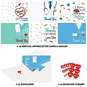 Medical Thank You Cards for Nurses Doctors 36Pcs Medical Cards Healthcare Workers Cards Thank You Doctor Cards with Envelopes and Stickers