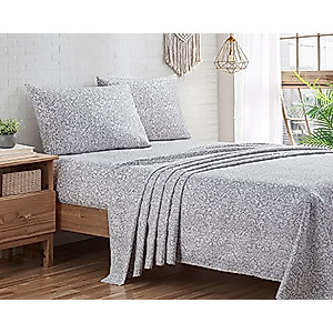 Indigo Ink - Full Size Sheet Set, 4-Piece Boho Floral Damask Patterned Bedding, Soft & Wrinkle Resistant (Tufted Medallion Collection, Grey)