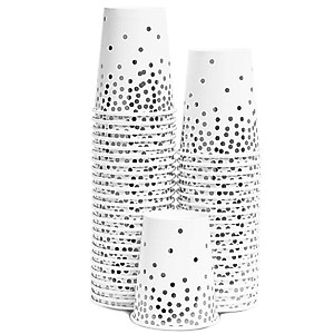 Juvale Serves 50 Silver Party Supplies - 150 Piece Disposable Paper Dinner Plates, Dessert Plates and Cups for Wedding, Birthday Party Table Decorations