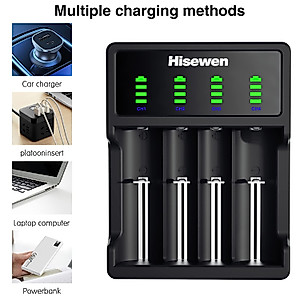 18650 Battery Charger, Hisewen Universal Smart USB LED Dual Battery Charger 18650 for 3.7v Li-ion 14500 16340 18350 26650 21700 Rechargeable Batteries