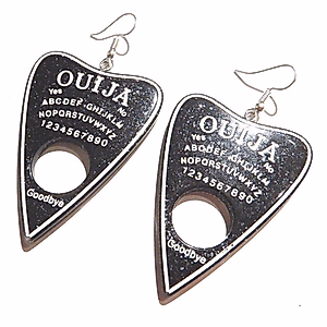 Black Glitter Ouija Board Planchette Earrings on Hypoallergenic French Ear Hooks