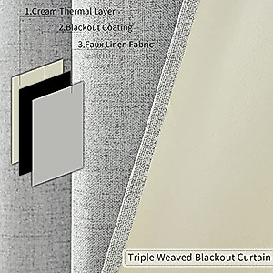 Top Finel Faux Linen 100% Blackout Heavy Curtains 84 Inches Long for Bedroom Living Room Thermal Insulated Drapes Room Darkening Rod Pocket Window Curtains, Light Grey Burlap, 2 Panels