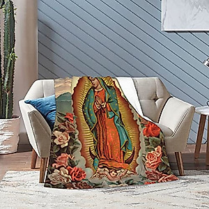 Our Lady of Guadalupe Fleece Blanket Throw Blanket, Ultra-Soft Cozy Micro Fleece Blanket for Sofa, Couch, Bed, Camping, Travel, & Car Use-All Seasons Suitable60 X50