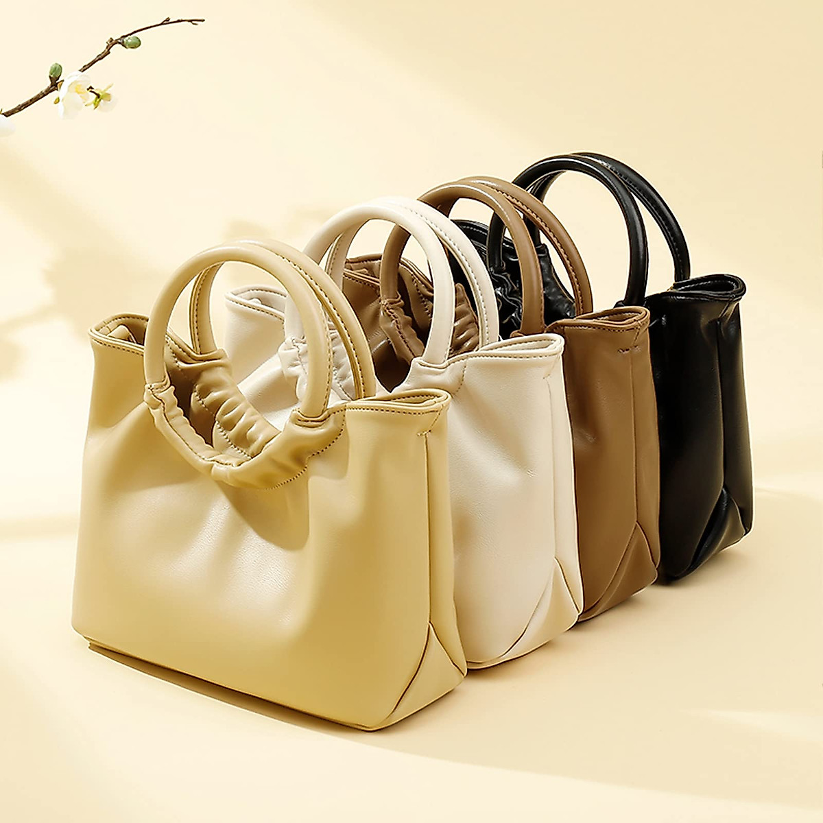 NVKIC Small Crossbody Bags for Women Soft PU Leather Cute Totes Trendy Retro Removable Strap Shoulder Handbag Mini Bucket Purse Beige Color