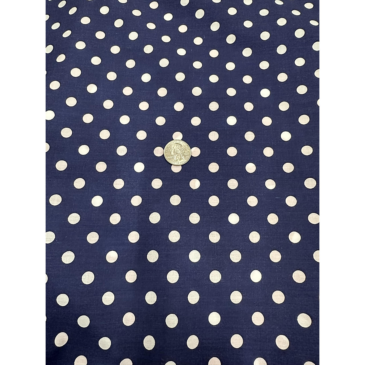 Small Polka Dot Poly Cotton White Dots on Navy 58 Inch Fabric by The Yard