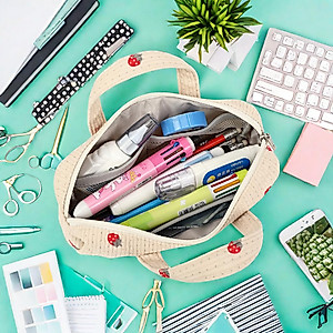 CAMTOP Pencil Case Pouch for Girls Cute Small Pencil Box School Stationery for Teen Student Kids (Strawberry Beige)