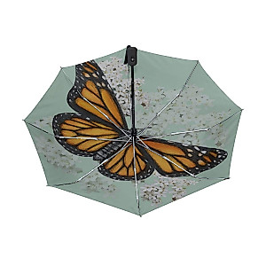 Compact Travel Umbrella Monarch Butterfly Illustration Drawn In Pen With Digital Color Sun & Rain Auto Open Close Protable Windproof Folding Umbrellas