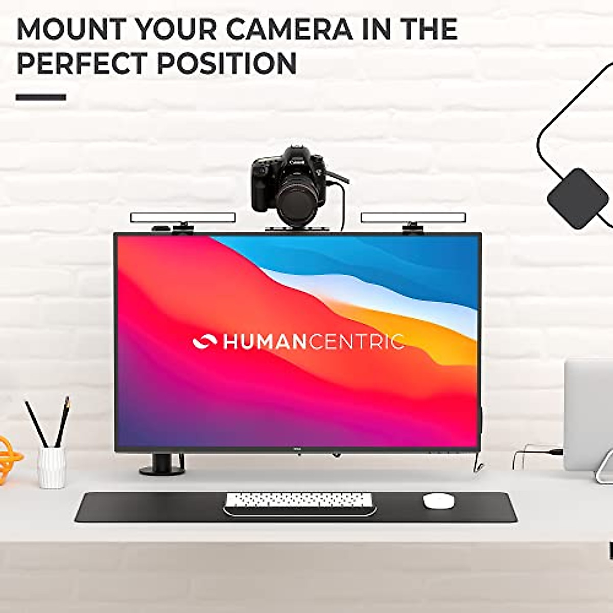 HumanCentric DSLR Monitor Mount – Monitor Shelf for Desk Camera Mount, Light Webcam and Microphone Camera Shelf for Monitor VESA Arm, Replace Clamp Tripods for Camera Desk Mount, Small