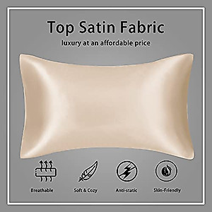 Fatapaese Satin Pillow Covers, 20x30 inches Champagne Soft Satin Pillowcases for Hair and Skin, Silky Satin Pillowcase Set of 2 with Envelope Closure