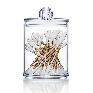 oAutoSjy 1pcs Qtip Holder Dispenser Clear Plastic Storage Container with Lid for Cotton Ball Cotton Swab Round Cotton Pads Floss Small Restroom Bathroom Storage Organizer Apothecary Jar Organizer