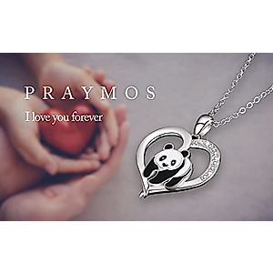 PRAYMOS 925 Sterling Silver Panda Necklace Gifts Heart Pendant Jewelry Birthday Christmas Gifts Women