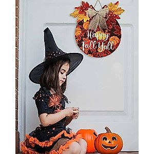 CosyBright Fall Welcome Sign - Rustic Maple Leaf & Pumpkin Door Sign - 12x12in Wooden Wall Hanging - Thanksgiving, Halloween, Christmas Decor