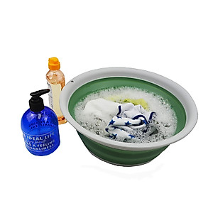 SAMMART 5.5L Set of 2 Collapsible Tub - Foldable Dish Tub - Portable Washing Basin - Space Saving Plastic Washtub (Grey + Dark Sea Green)