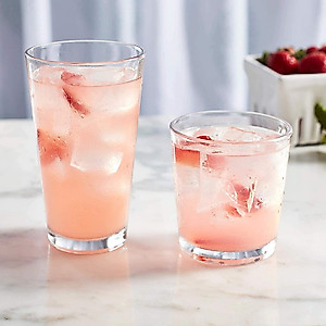 Clear Drinking Glasses Set of 16, Durable Heave Base Glass Cups, 8 Highball Cocktail Glasses, and 8 Rock DOF Whiskey Glasses - Beer Glasses Ideal for Water, Juice, Wine, and Everyday Cocktails