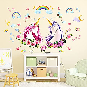 DECOWALL SG-2105 Large Unicorn Wall Stickers Rainbow Kids Colorful Decals Removable for Girls Nursery Bedroom Living Room Art Home Decor Decoration Toddler Little Princess Childrens