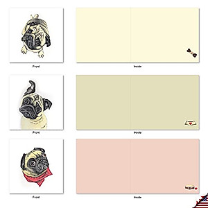 The Best Card Company - 10 Blank Dog Greeting Cards for All Occasions (4 x 5.12 Inch) - Snuggle Pugs AMQ5648OCB-B1x10