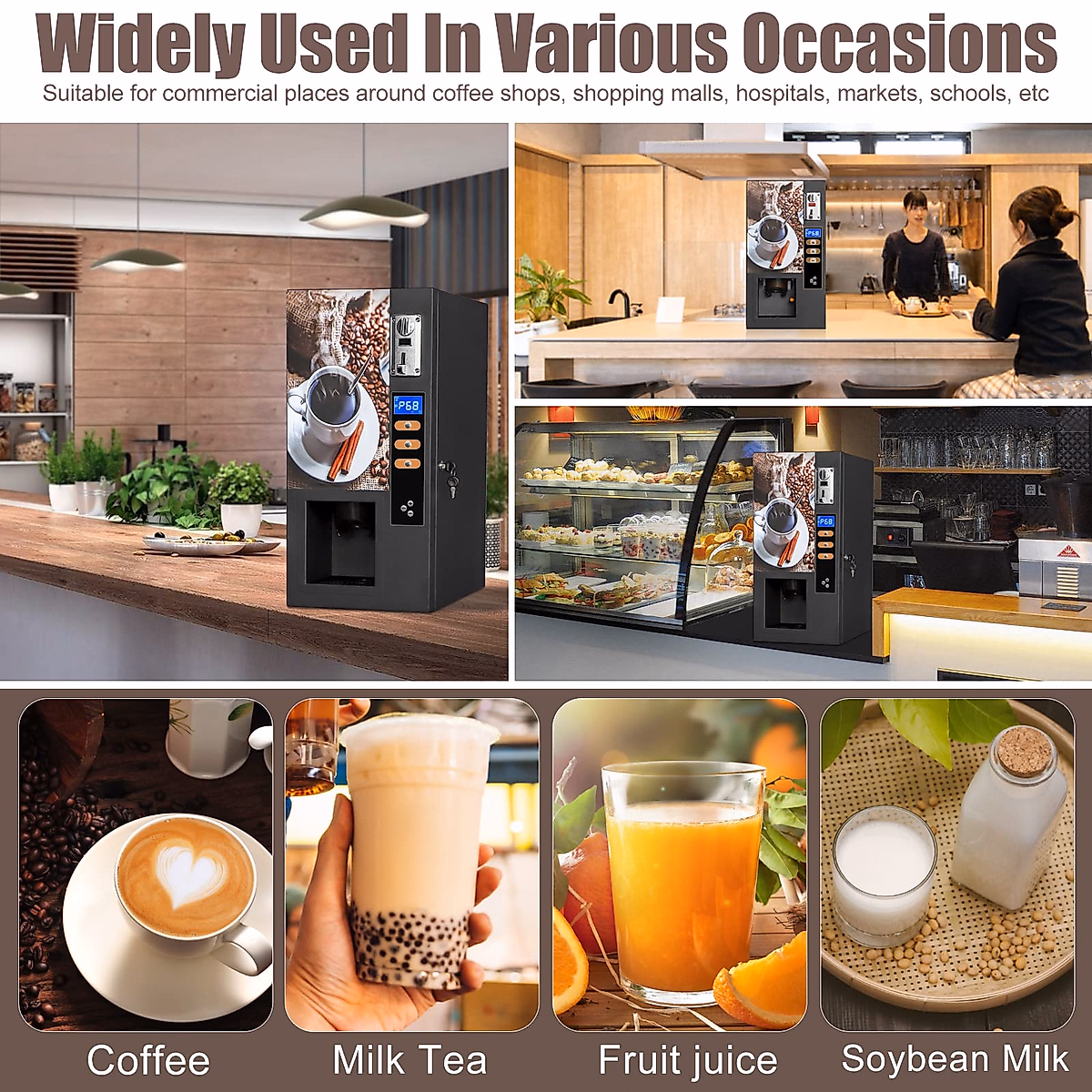 ROOMEDAL Coffee Vending Machine, Smart Commercial Self Coin Payment, 3 Flavor Instant Hot Coffee Vending Machine Coffeemaker, Automatic Cup Drop System (Coin Payment)