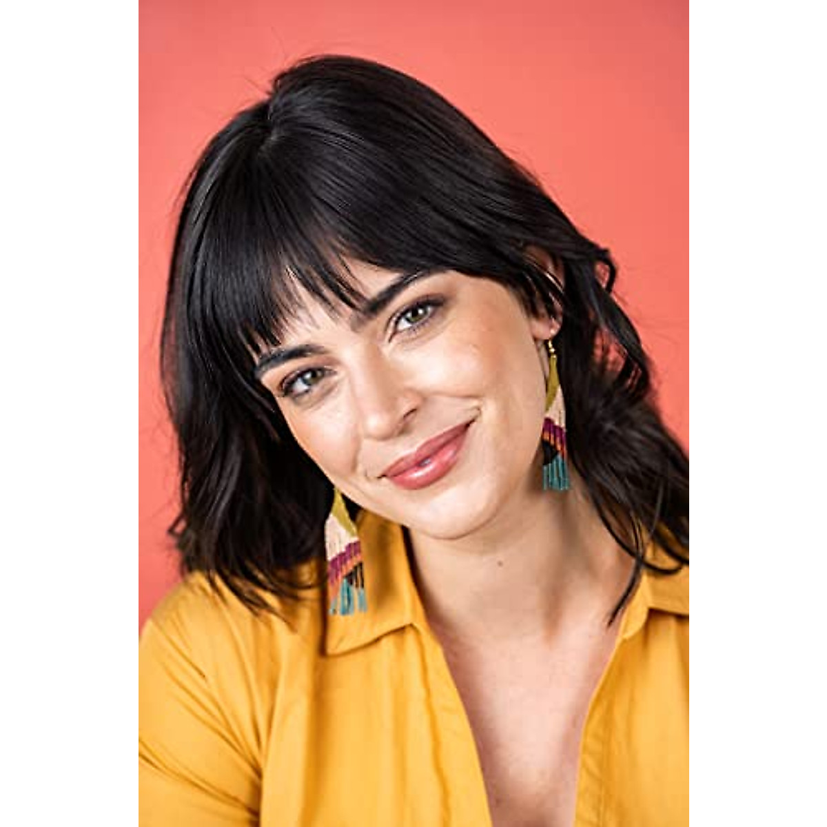 INK+ALLOY Boho Beaded Earrings for Women Dangling, Lennon Seed Bead Medium Fringe Dangle Earrings, Handmade Jewelry for the Modern Bohemian, 3.25-Inch Length (Muted Geometric)