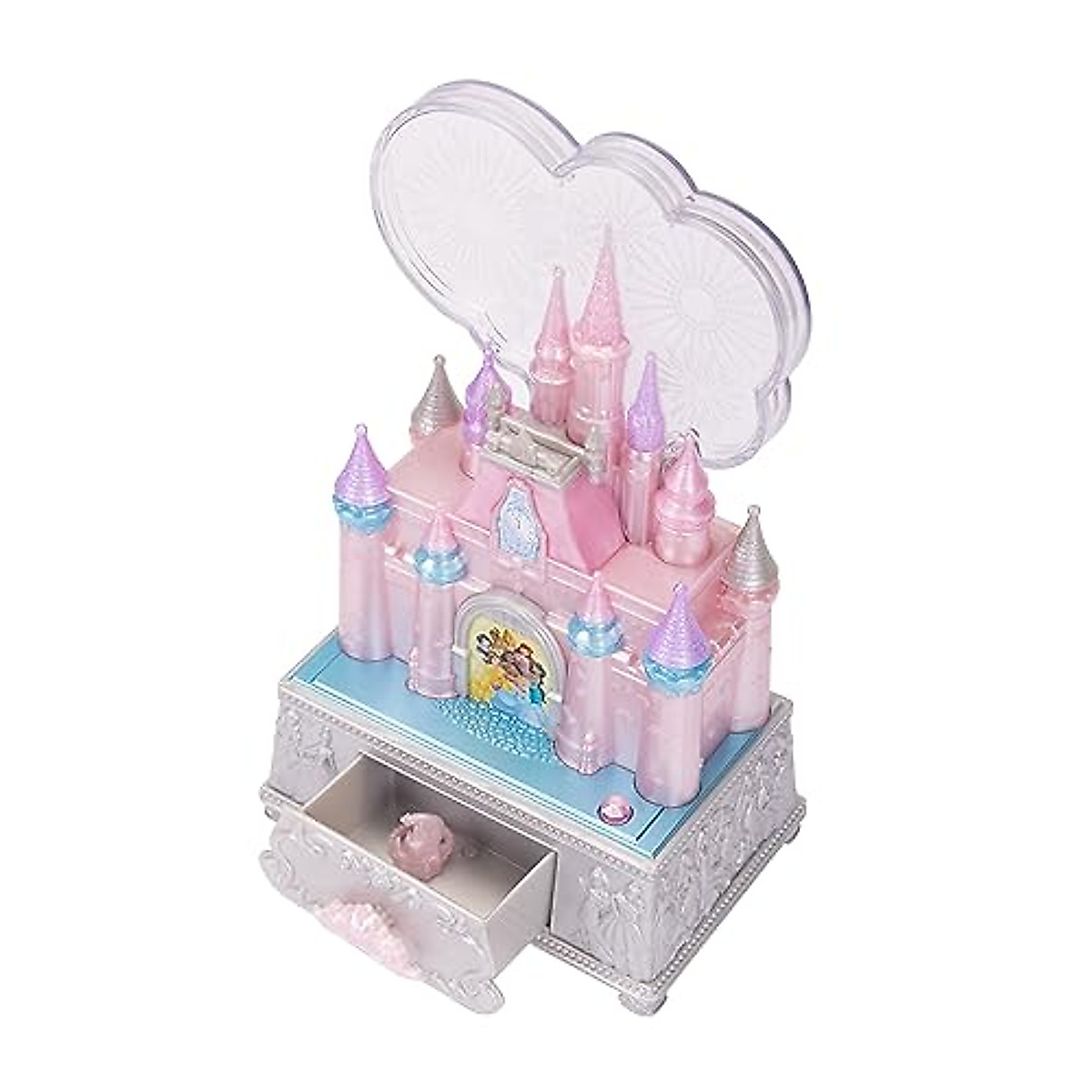 Disney Princess Jewelry Box for Girls Disney 100th Celebration Princess Castle Keepsake Jewelry Box with Music & Firework-Like Light Show, Plays Song “A Dream Is a Wish Your Heart Makes”