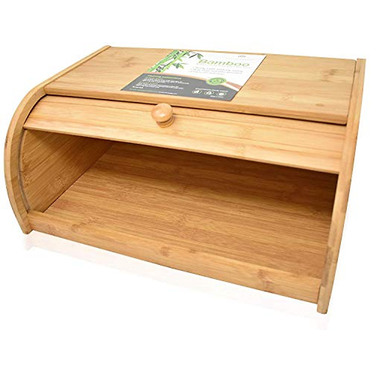RoyalHouse Natural Bamboo Roll Top Bread Box Kitchen for Countertop Food Storage, Large, NO ASSEMBLY REQUIRED