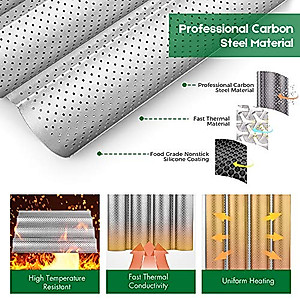 AMAGABELI GARDEN & HOME Nonstick Perforated Baguette Pan 15" x 13" for French Bread Baking 4 Wave Loaves Loaf Bake Mold Toast Cooking Bakers Molding 4 Gutter Oven Toaster Pan Cloche Waves Silver