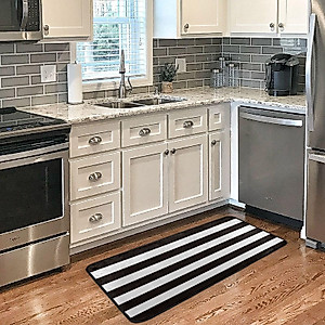 Kitchen Floor Mat White Black Stripe Non-Slip Kitchen Rug Comfort Rug for Floor, Office, Sink, Laundry 39 x 20 Inch
