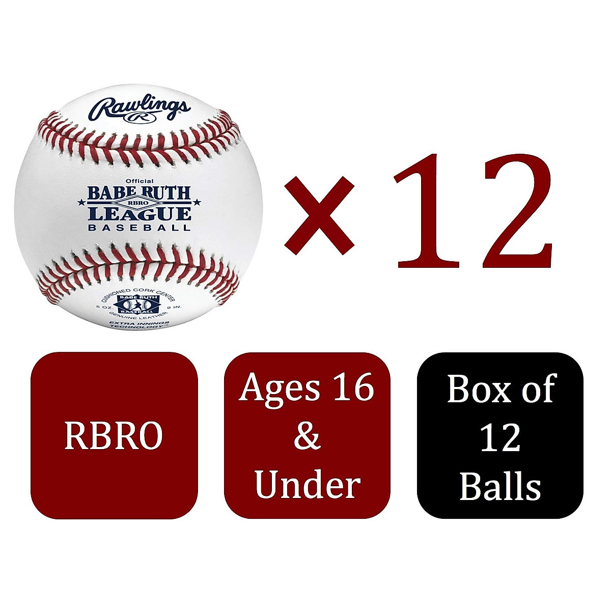 Rawlings | BABE RUTH LEAGUE Baseballs | Tournament Grade | RBRO | Youth/14U | 12 Count