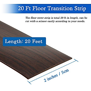 Floor Transition Strip Floor Cover Strips Self Adhesive Flooring Transitions Laminate Floor Strip 2" Wide Vinyl Floor Flat Divider Strip Elegant Wood Grain Design (5cm, 20Ft, Black Walnut)