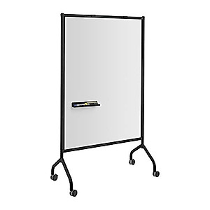 Safco Products Impromptu Full Whiteboard Screen 8511BL, Black, 42"W x 72"H, Double-sided Magnetic Dry Erase Board, Commercial-Grade Steel Frame, Swivel Wheels, Accessory Shelf